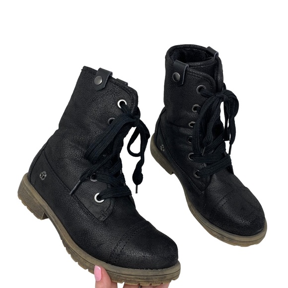 Roxy | Shoes | Roxy Faux Leather Combat Moto Mid Ankle Laceup Boots ...